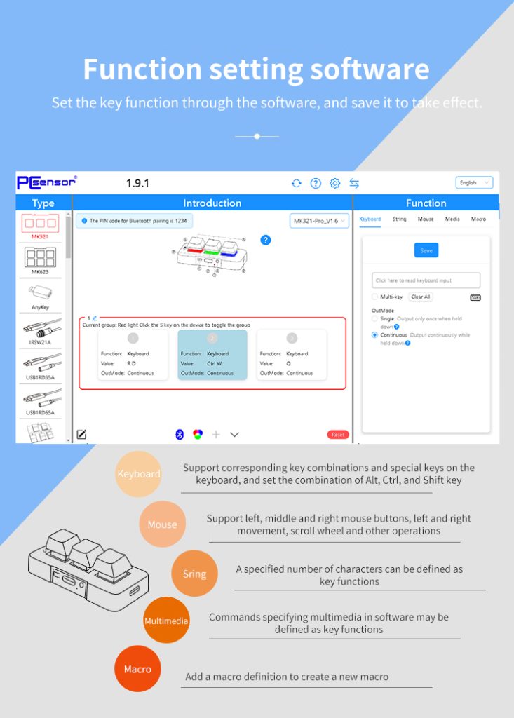 Three-key keypad mini custom shortcut macro programming one-key password start paste copy, game ...