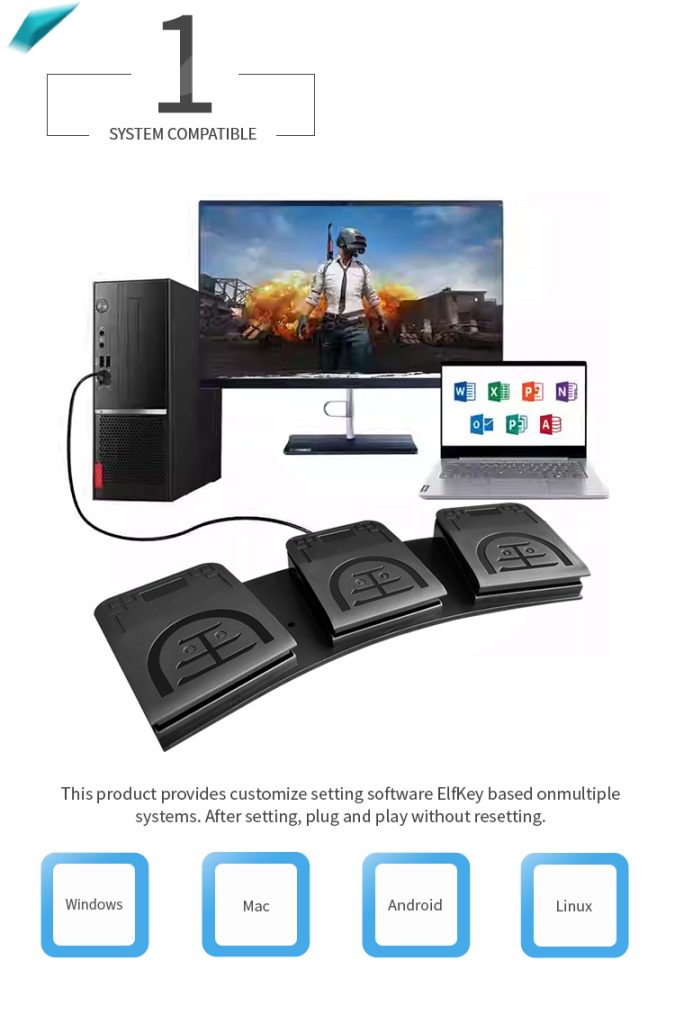PCsensor USB Foot Pedal PC 3-pedal Programmable Computer Keyboard Hot Key for PC Gaming Office ...
